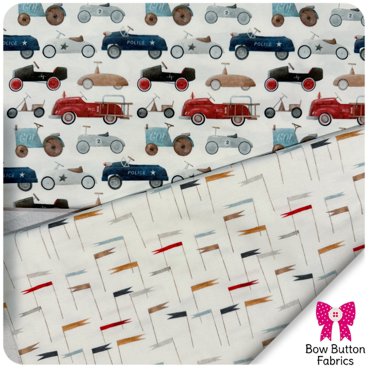 BBF Race Cars + Flag Bundle– Bow Button Fabrics